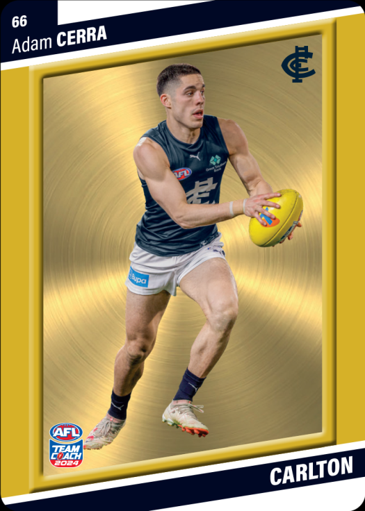 Adam Cerra, 66, Gold Parallel, 2024 Teamcoach AFL — Ja Ja's Collectables