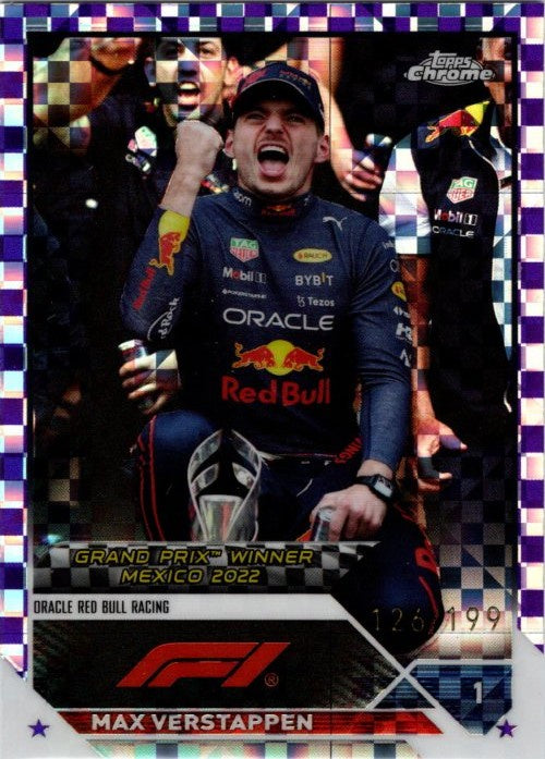 Max Verstappen, #163, Purple Checker Flag Refractor, 2023 Topps Chrome ...