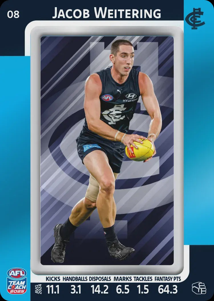 Jacob Weitering, #08, Blue Parallel, 2025 Teamcoach AFL — Ja Ja's Collectables
