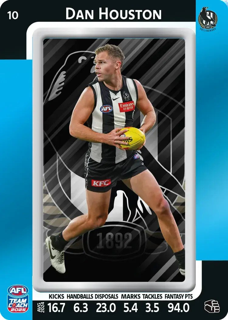 Dan Houston, #10, Blue Parallel, 2025 Teamcoach AFL – Ja Ja's Collectables