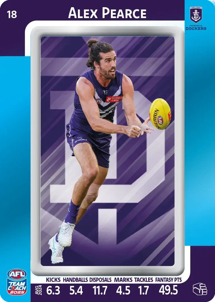Alex Pearce, #18, Blue Parallel, 2025 Teamcoach AFL — Ja Ja's Collectables