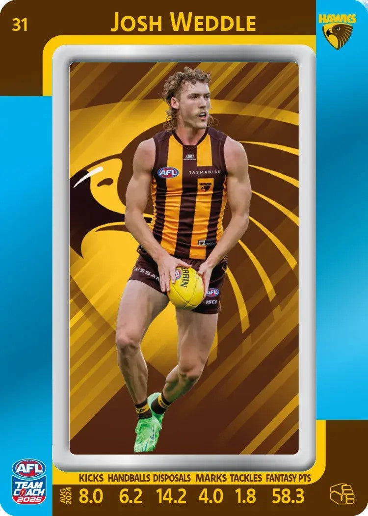 Josh Weddle, #31, Blue Parallel, 2025 Teamcoach AFL — Ja Ja's Collectables