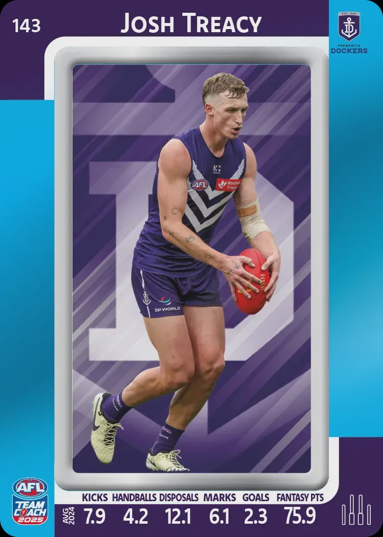 Josh Treacy, #143, Blue Parallel, 2025 Teamcoach AFL — Ja Ja's Collectables