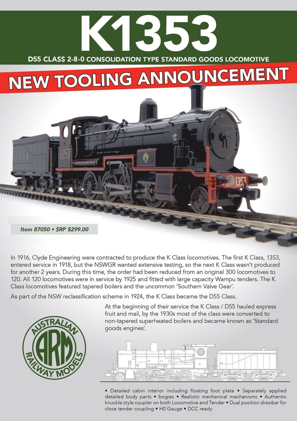 Australian Railway Models D55 Class 2-8-0 Consolidated Type Standard L ...