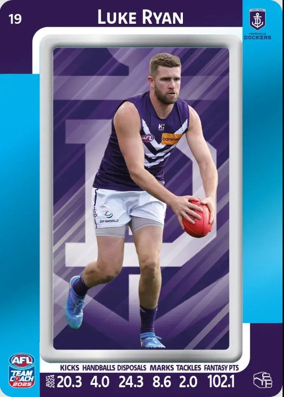 Luke Ryan, #19, Blue Parallel, 2025 Teamcoach AFL — Ja Ja's Collectables