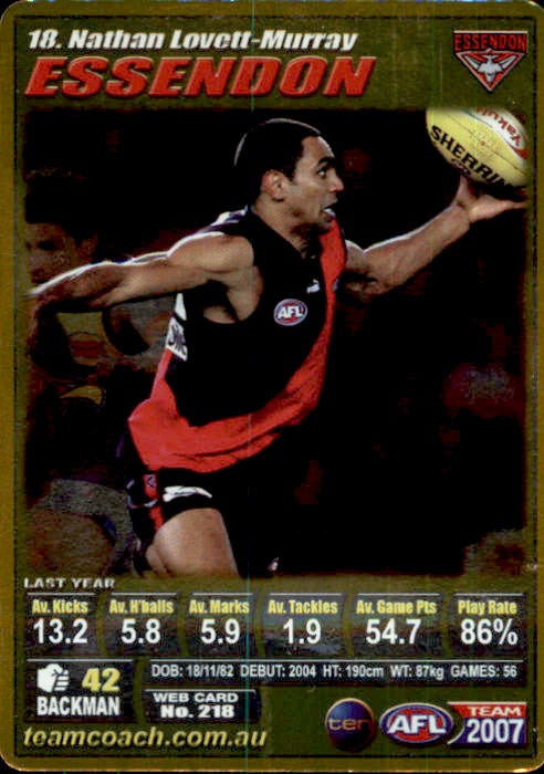Nathan Lovett-Murray, Gold, 2007 Teamcoach AFL – Ja Ja's Collectables