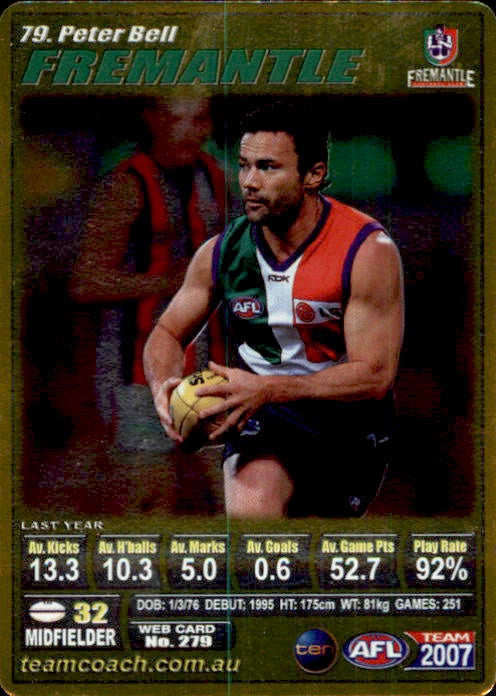 Peter Bell, Gold, 2007 Teamcoach AFL — Ja Ja's Collectables