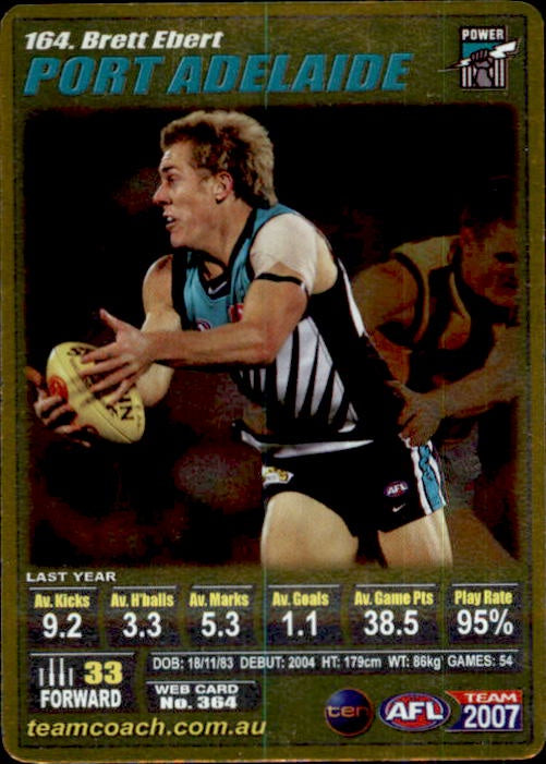 Brett Ebert, Gold, 2007 Teamcoach AFL — Ja Ja's Collectables