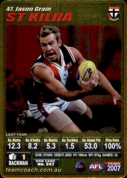 Jason Gram, Gold, 2007 Teamcoach AFL — Ja Ja's Collectables