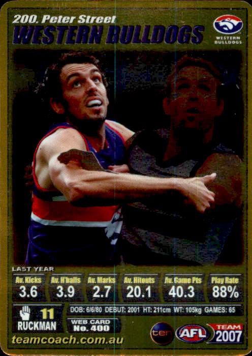 Peter Street, Gold, 2007 Teamcoach AFL – Ja Ja's Collectables