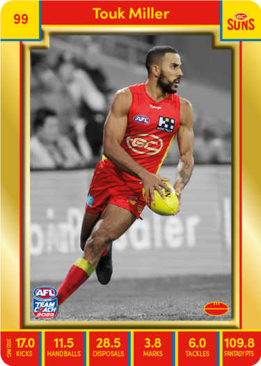 Touk Miller, 99, Gold Parallel, 2023 Teamcoach AFL — Ja Ja's Collectables