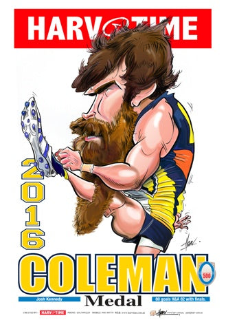 Josh Kennedy, 2016 Coleman Medal, Harv Time Poster — Ja Ja's Collectables