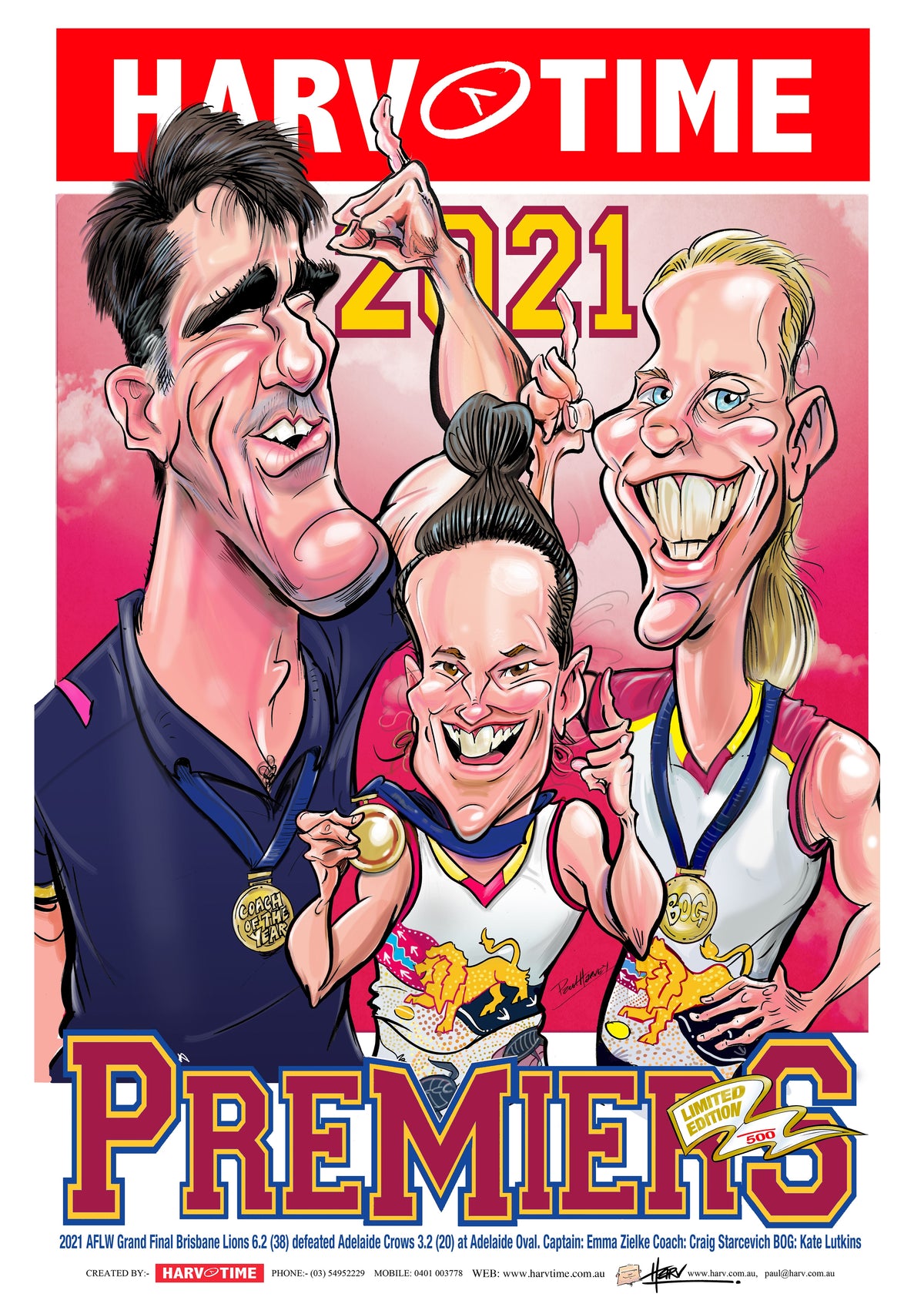 Brisbane Lions AFLW 2021 Premiers, Harv Time Poster — Ja Ja's Collectables