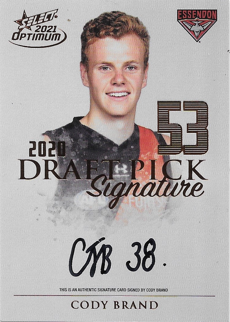 Cody Brand, Copper Draft Pick Signatures, 2021 Select AFL Optimum — Ja ...