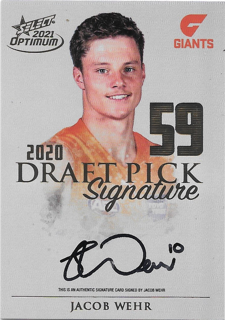 Jacob Wehr, Gold Draft Pick Signatures, 2021 Select AFL Optimum — Ja Ja ...