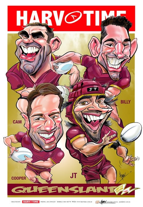 Queensland Maroons Fab 4, Harv Time Poster — Ja Ja's Collectables