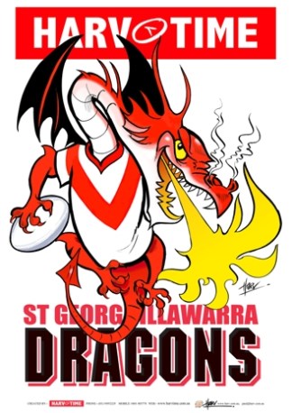 St George Dragons, NRL Mascot Print Harv Time Poster — Ja Ja's Collectables