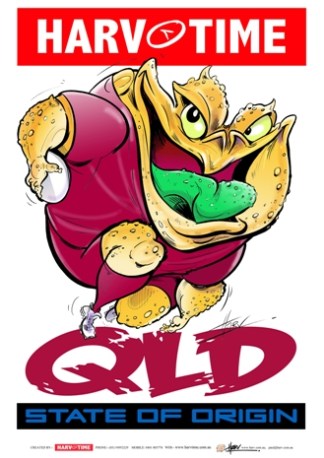 State of Origin Queensland Maroons, NRL Mascot Print Harv Time Poster ...