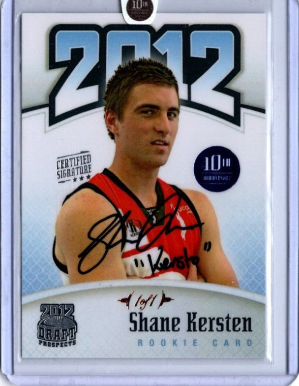 Shane Kersten, 1 of 1, Certified Signature, 2012 Top Prospects 10th An — Ja Ja's Collectables