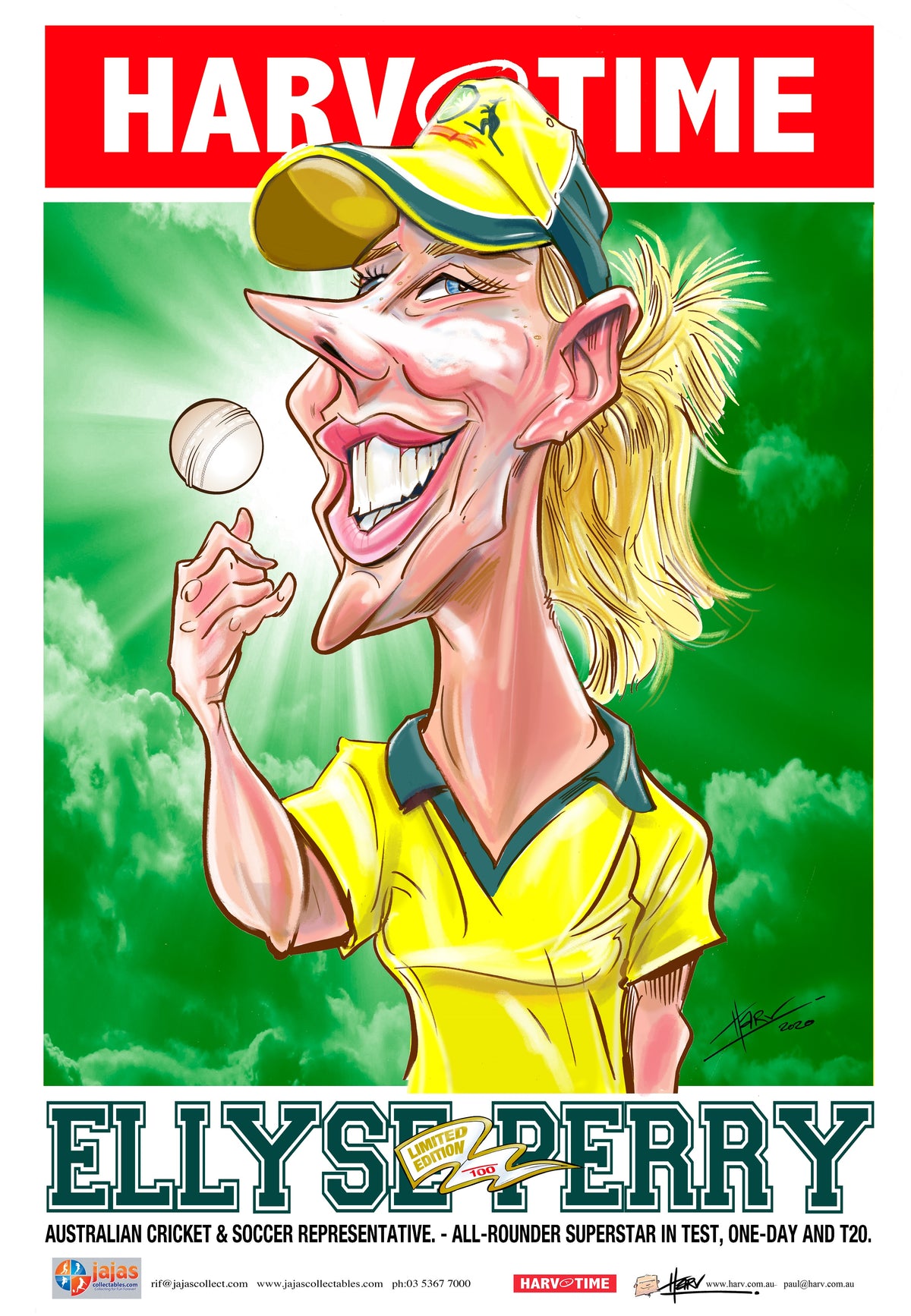Ellyse Perry, Womens Cricket Harv Time Poster — Ja Ja's Collectables