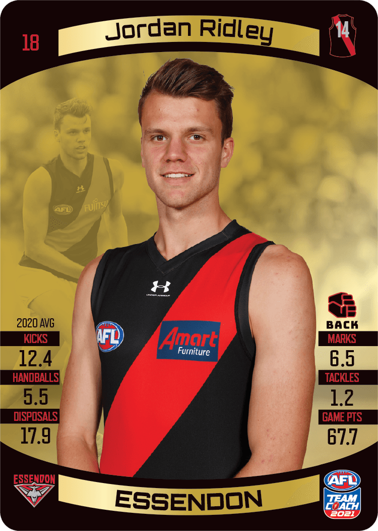 Jordan Ridley, Gold, 2021 Teamcoach AFL — Ja Ja's Collectables