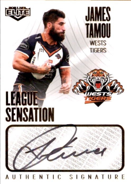 James Tamou, #02/80, League Sensation Signature, 2021 TLA Elite NRL Ru ...